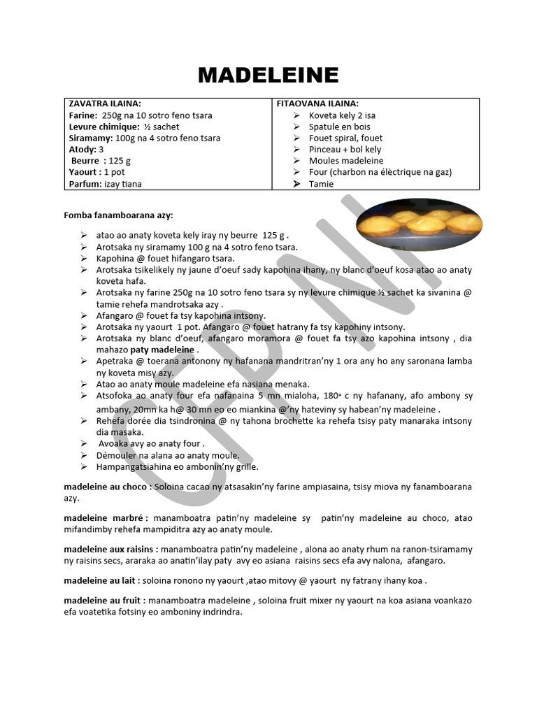 MADELEINE | PDF | Nourritures