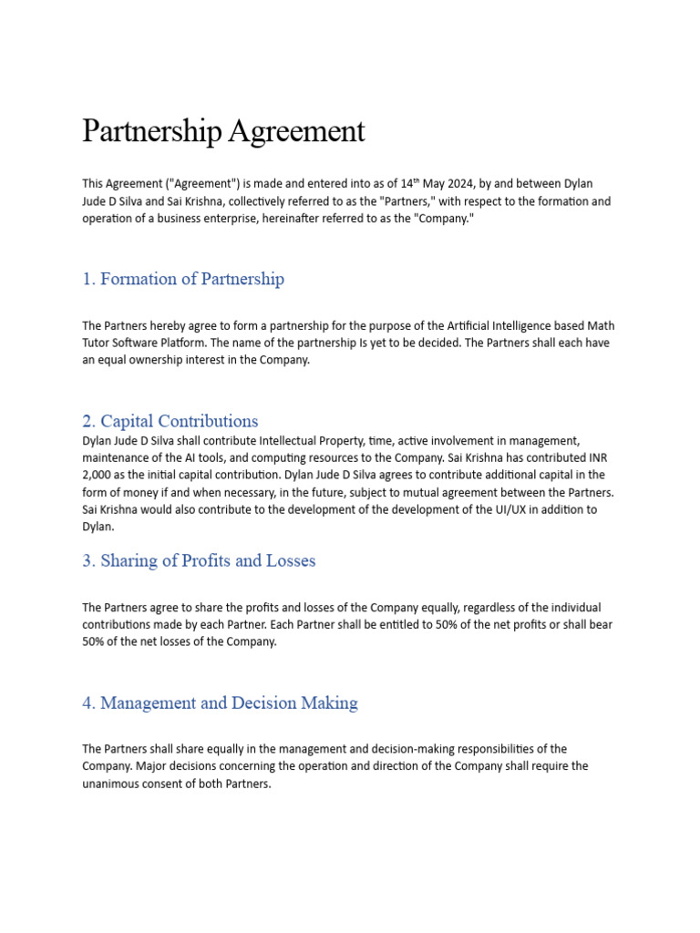 Partnership Agreement | PDF | Partnership | Trade Secret