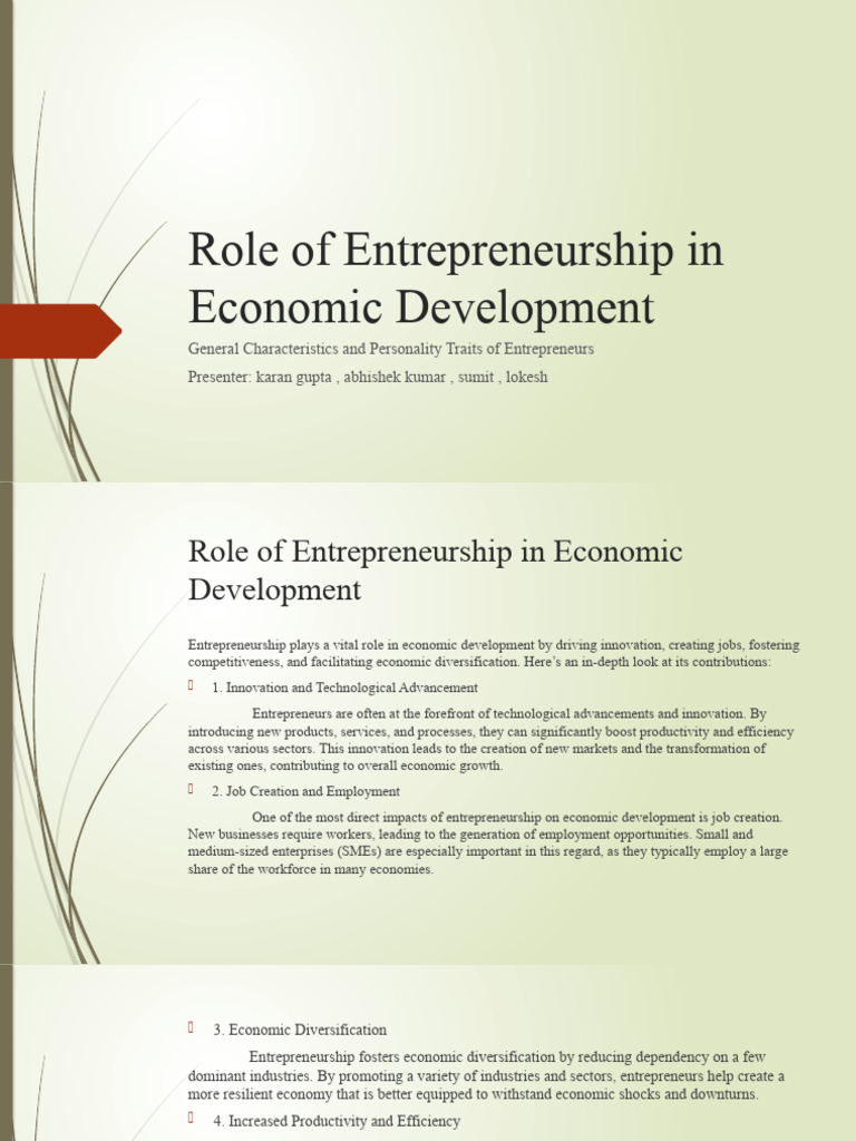 Role of Entrepreneurship in Economic Development | PDF | Entrepreneurship | Psychological Resilience