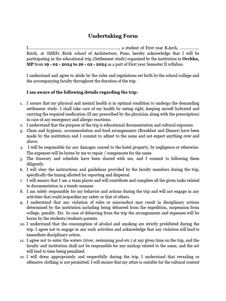 Students Undertaking | PDF