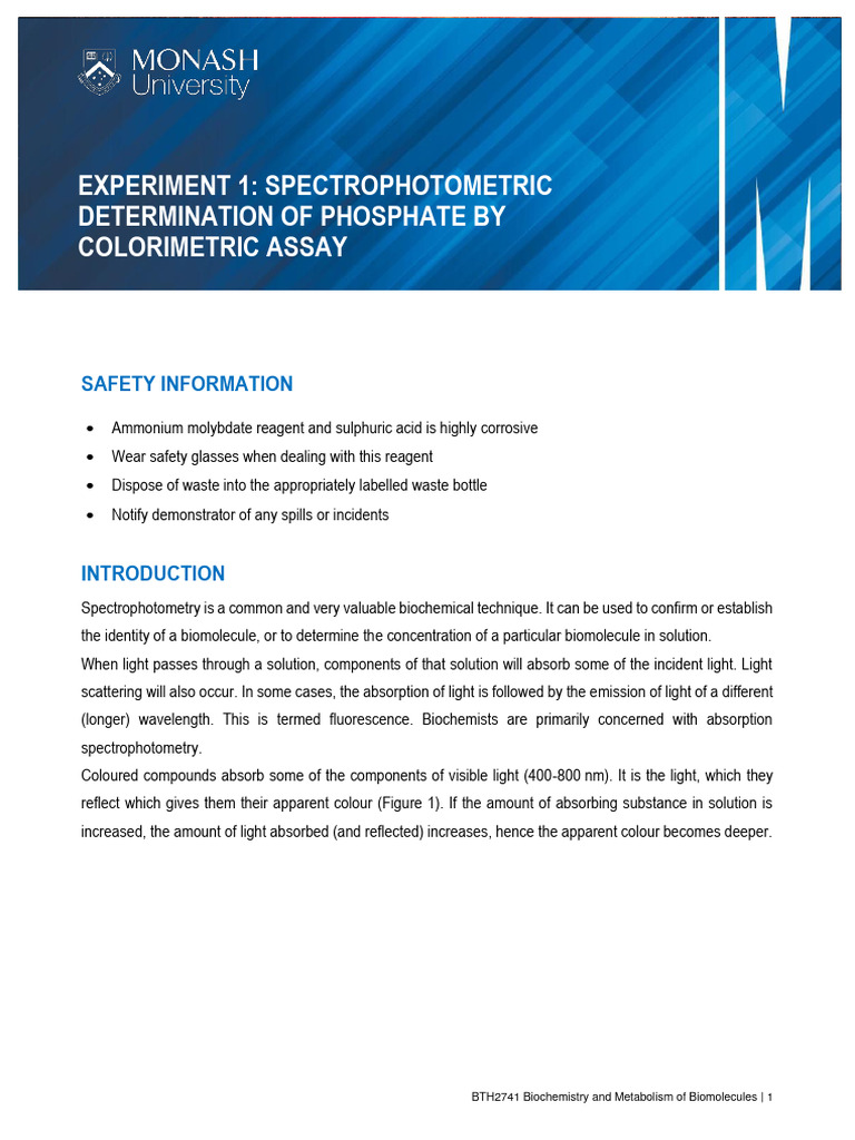 Experiment 1 Lab Manual | PDF | Spectrophotometry | Ultraviolet–Visible Spectroscopy