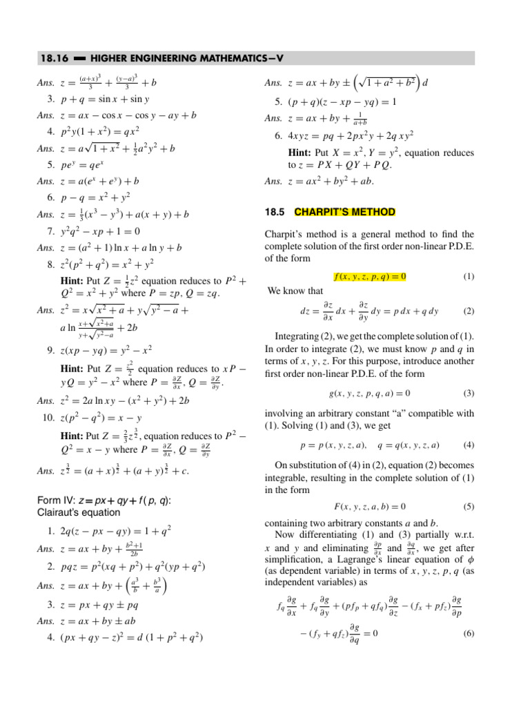 Charpit's Method | PDF | Equations | Partial Differential Equation