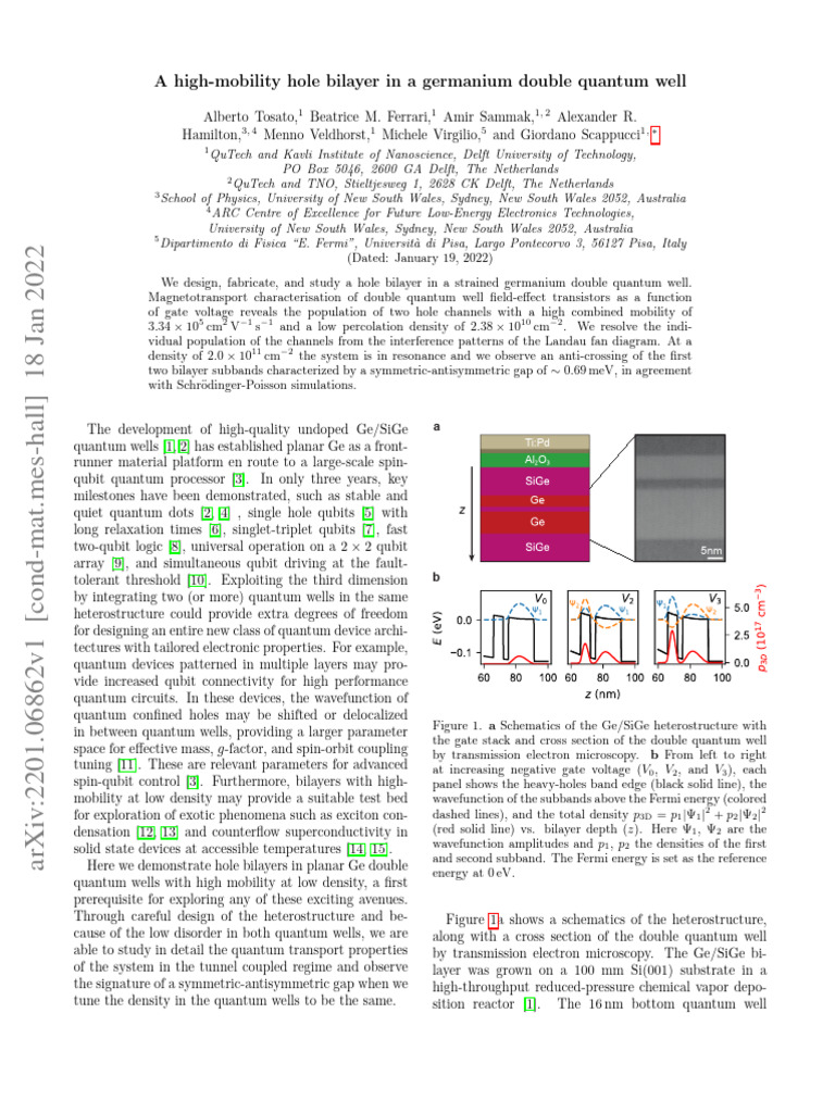 A High-Mobility Hole Bilayer in A Germanium Double Quantum Well | PDF ...