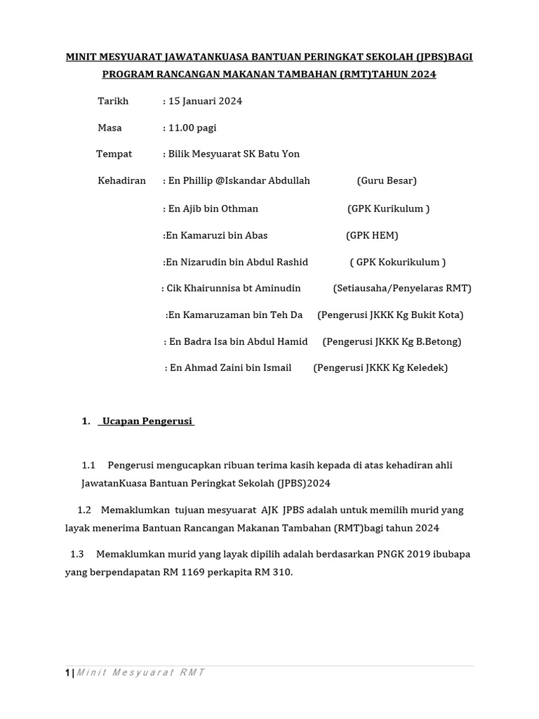 Minit Mesyuarat RMT 2022 | PDF