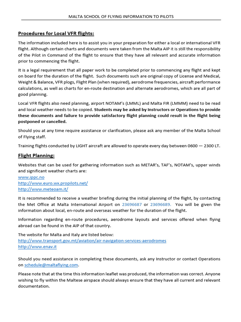 Malta VFR Flight Procedures Guide | PDF | Air Traffic Control | Visual ...