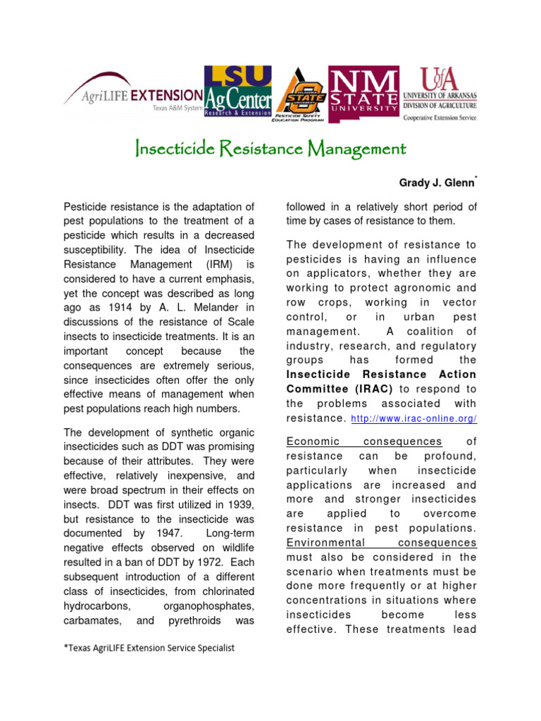 Insecticide Resistance Management EPA11 | PDF | Insecticide | Ddt