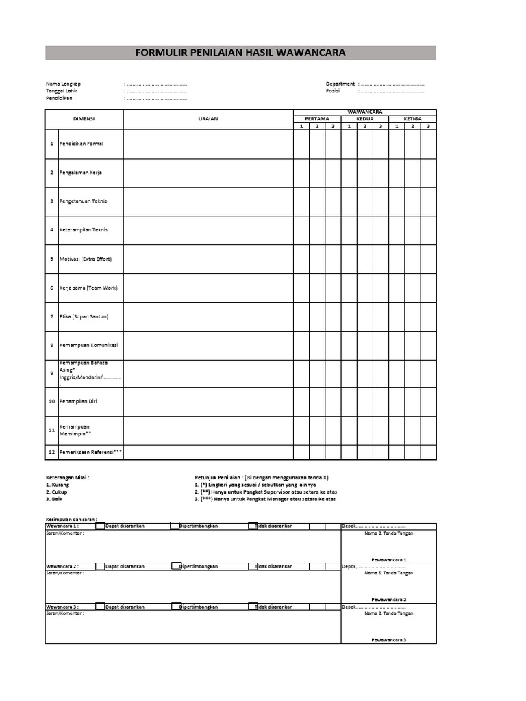 Form Hasil Interview | PDF