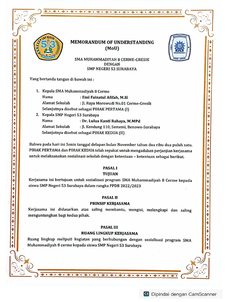 MoU Dengan SMA Negeri 53 Surabaya | PDF