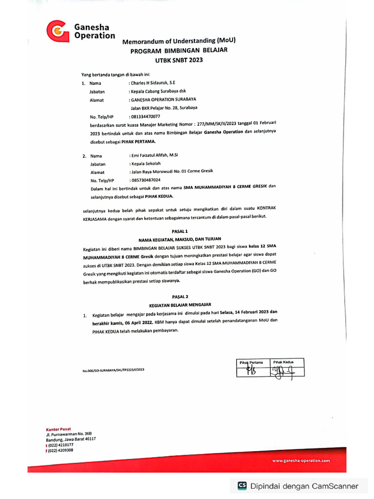 MoU Dengan Ganesha Operation | PDF