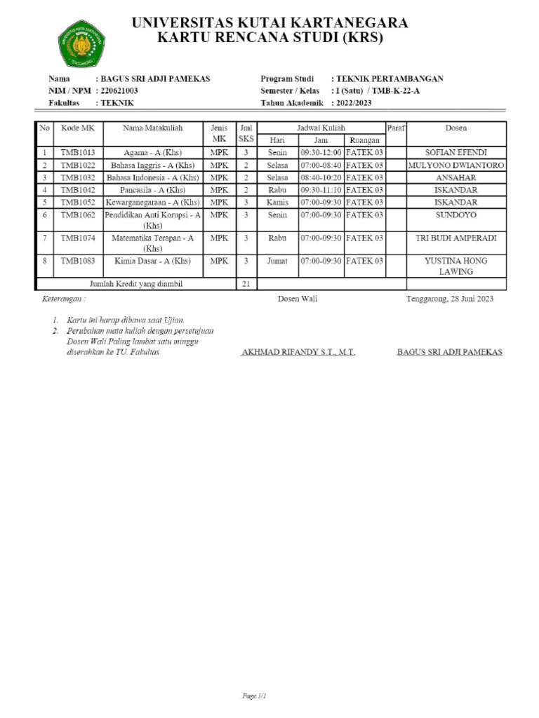 KRS Semester 1 | PDF