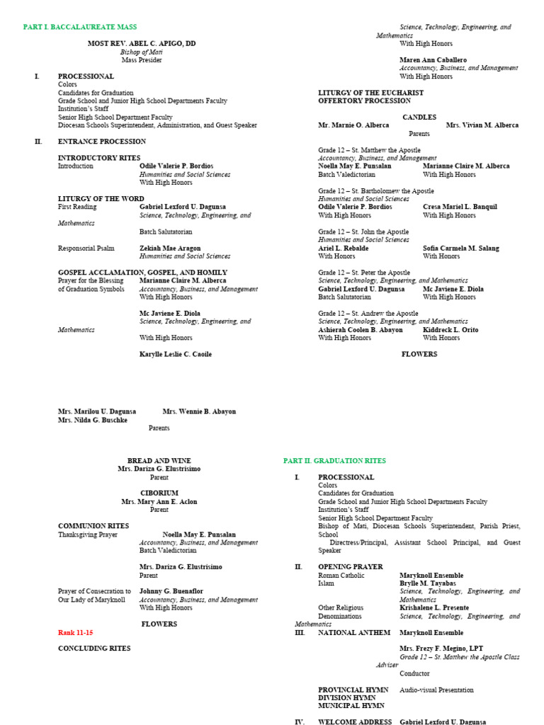 Graduation 2024 Programme | PDF | Mass (Liturgy) | Eucharist