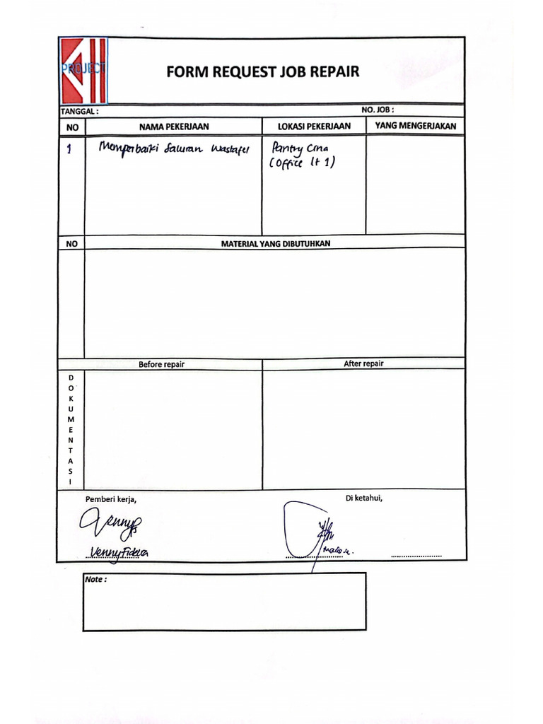 Perbaikan Saluran Wastafel Office LT 1 | PDF