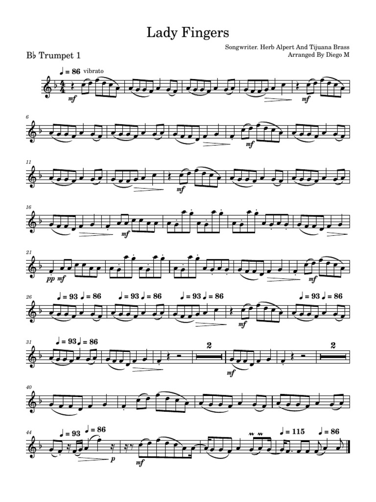 Lady Fingers Trumpet Sheet Music | PDF