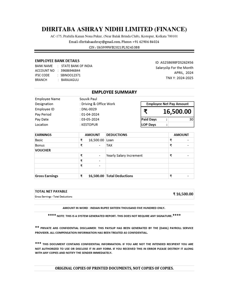 Salaryslip Souvik Paul April | PDF | Paycheck | Taxation