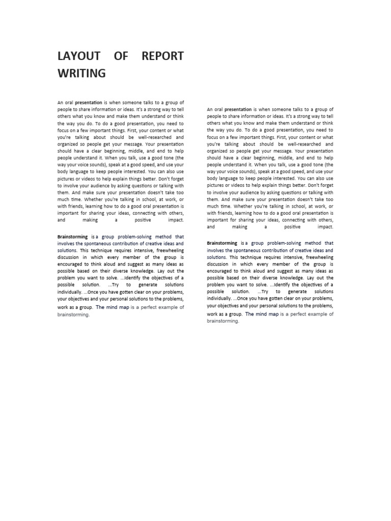 Layout of Report Writing | PDF | Brainstorming | Cognition