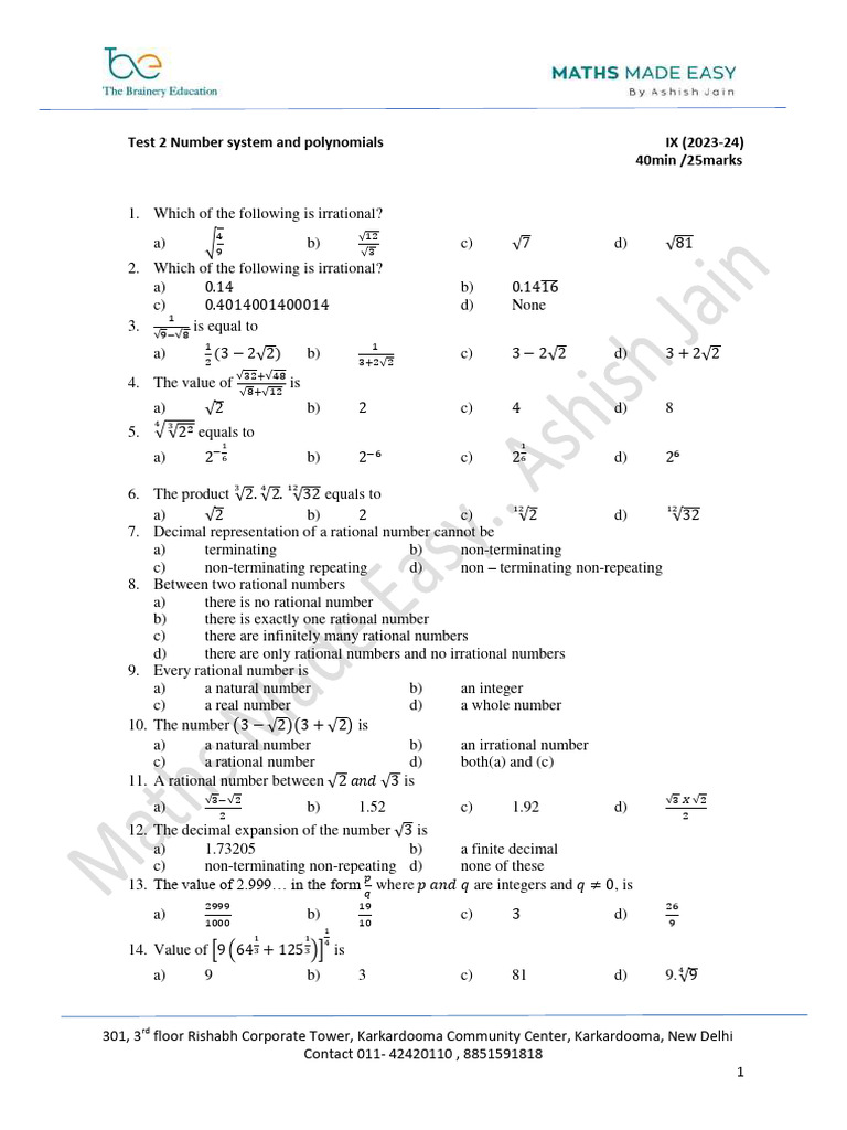 Number System and Polynomials | PDF | Numbers | Square Root