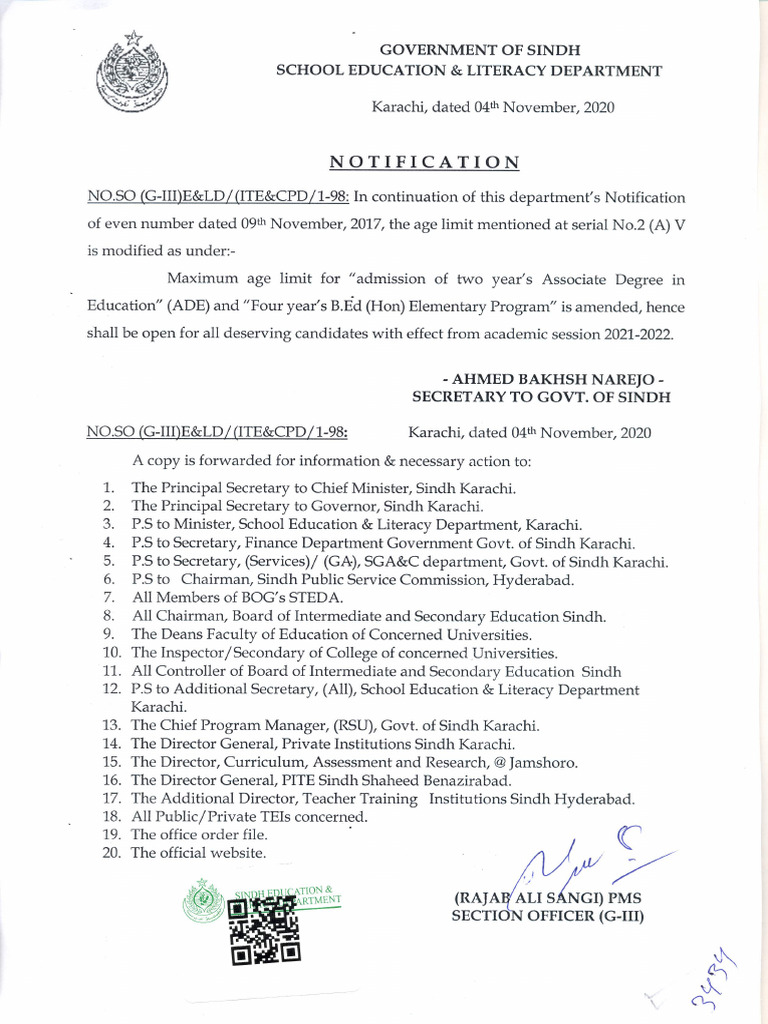 Notification For Age Limit For Admission For Two Years Associate Degree ...