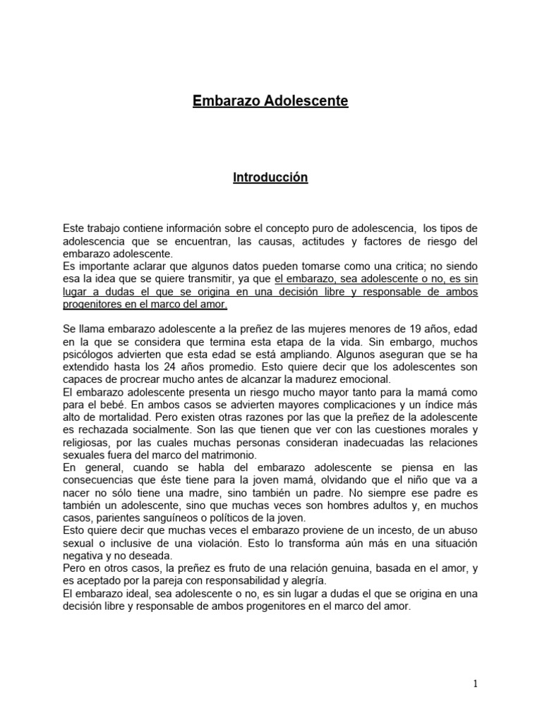 Embarazo Adolescente | Descargar gratis PDF | Adolescencia | El embarazo