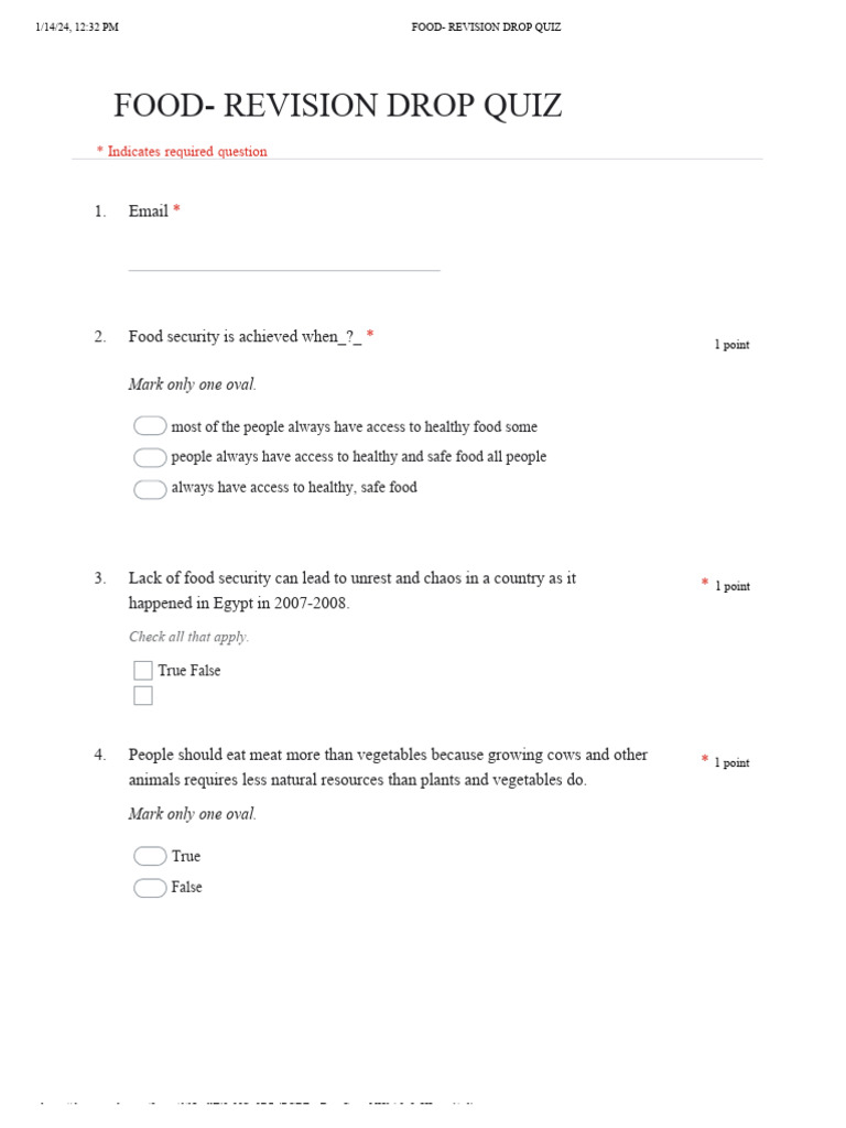 Food Security Revision Quiz | PDF | Agriculture | Green Revolution