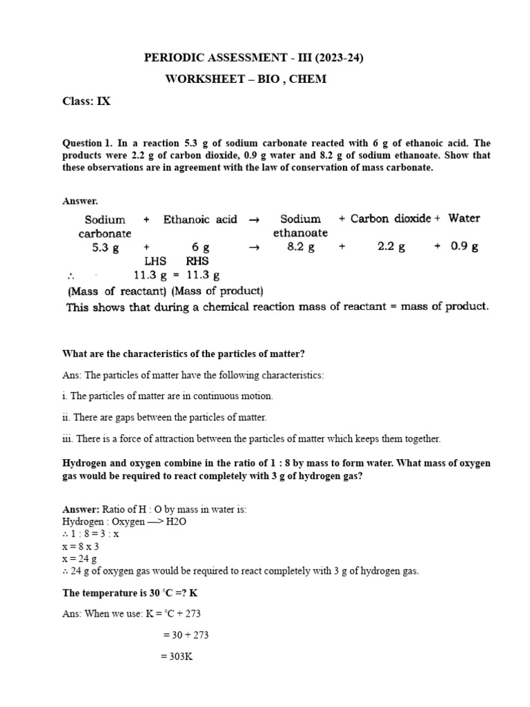 worksheet_class_9__PT3_bio_chem | PDF | Tissue (Biology) | Latent Heat