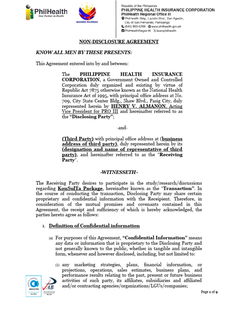 PhilHealth Non-Disclosure Agreement | PDF | Confidentiality | Discovery (Law)