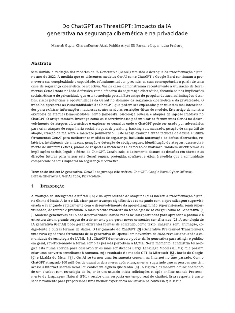 Chatgpt To Threatgpt Impact Of Generative Ai In Cybersecurity And Privacy Pdf Inteligência