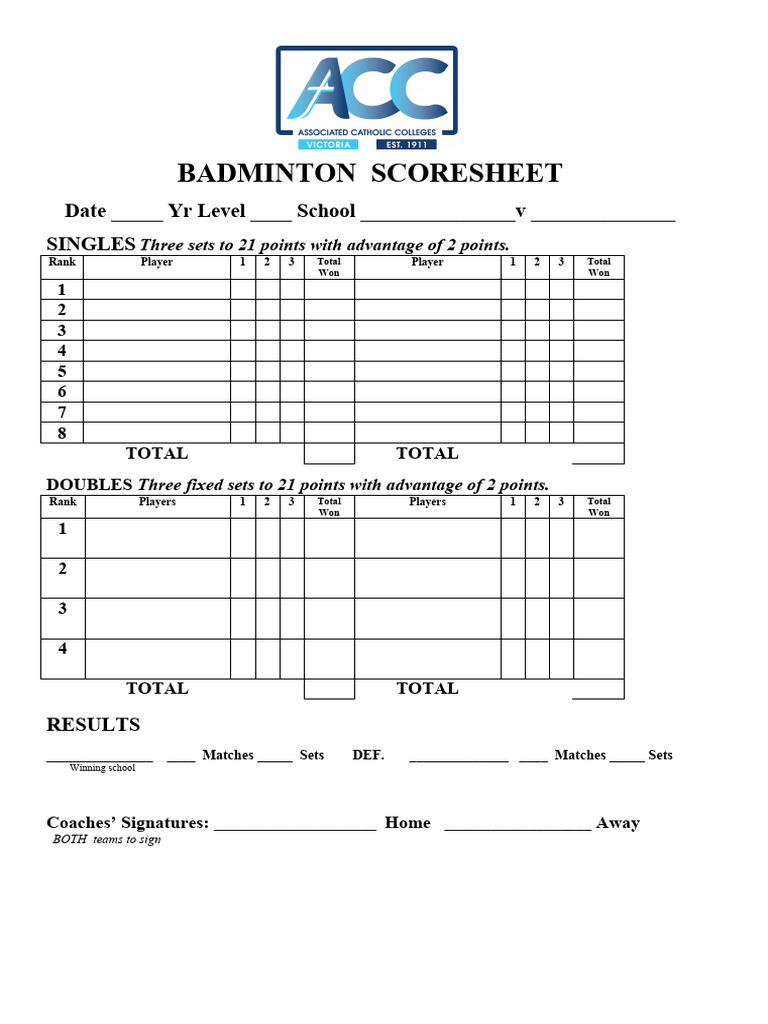 Badminton Score Sheet , How to fill out a score sheet – MVWEI
