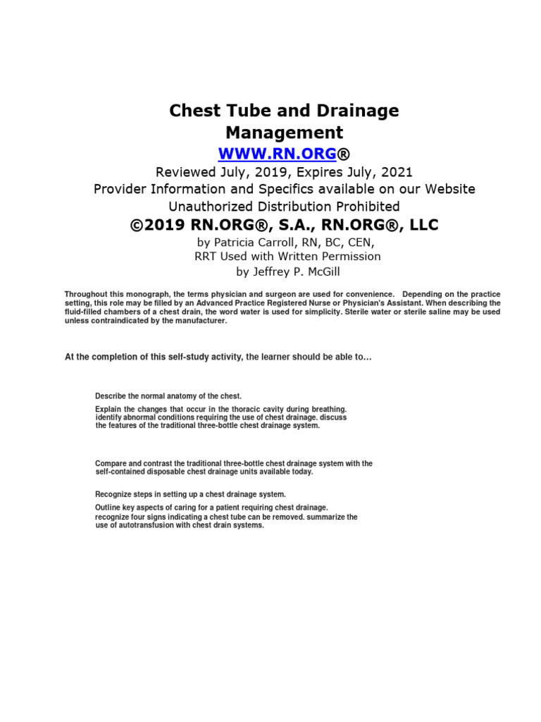 Chest Tube Drainage Management | PDF | Medical Specialties ...