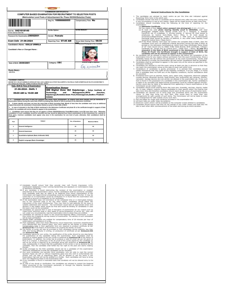 Staff Selection Commission, Southern Region, Chennai | PDF | Identity Document | Access Control