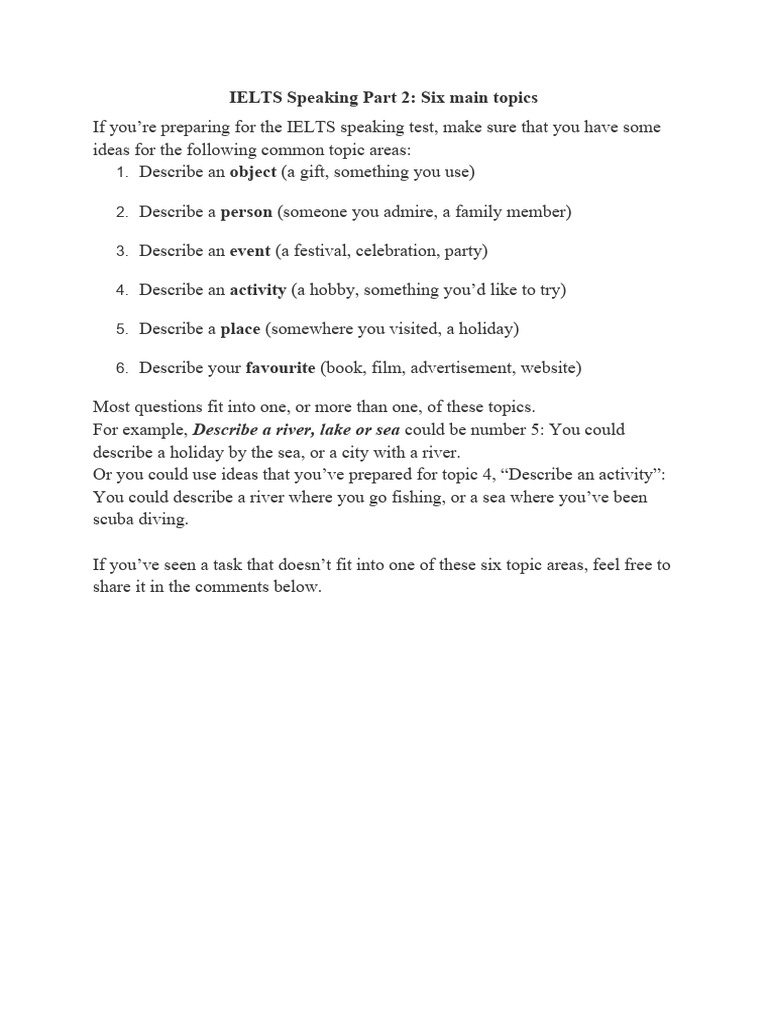 IELTS Speaking Part 2: Key Topics Guide | PDF | Language Arts & Discipline