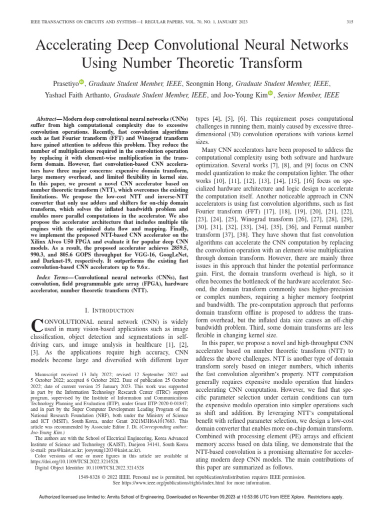 Accelerating Deep Convolutional Neural Networks Using Number Theoretic Transform Pdf Fast