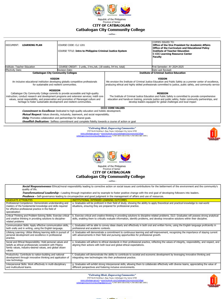 CLJ 1 Learning Plan | PDF | Pardon | Crimes