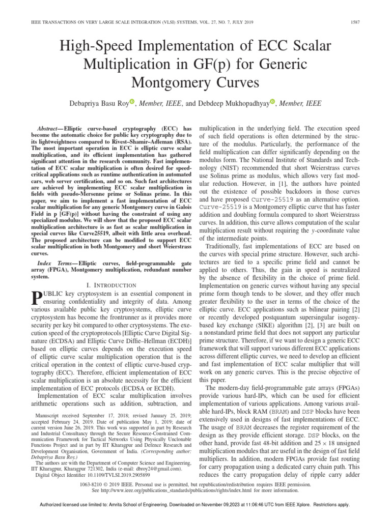 High-Speed Implementation of ECC Scalar Multiplication in GFP For Generic Montgomery Curves ...