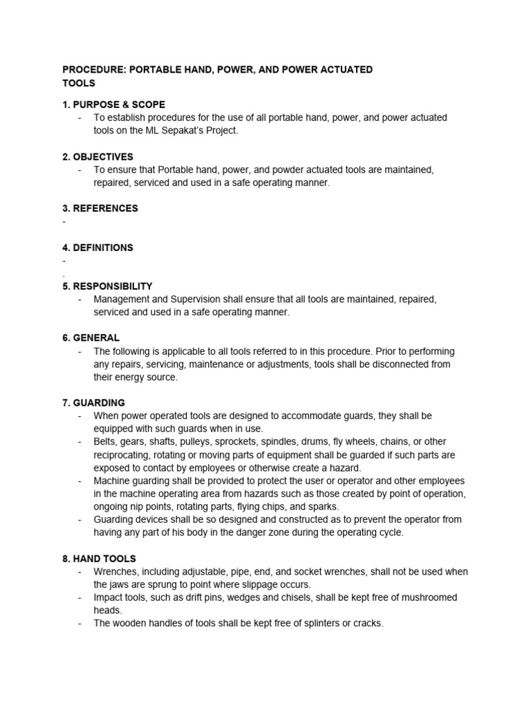 SOP Portable Hand and Power Tools | PDF | Tools | Machines