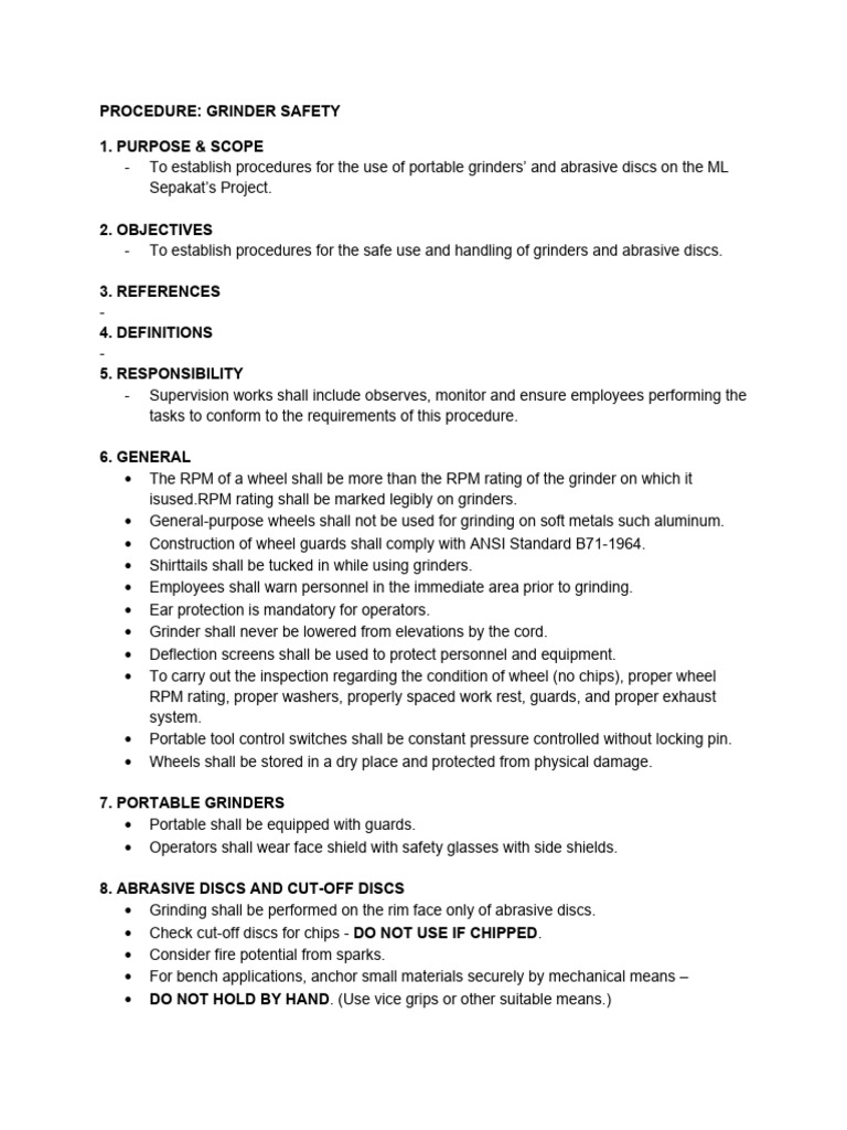 SOP Grinder Safety | PDF