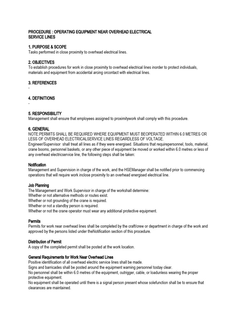 SOP Operating Equipment Near Overhead Line | Download Free PDF ...