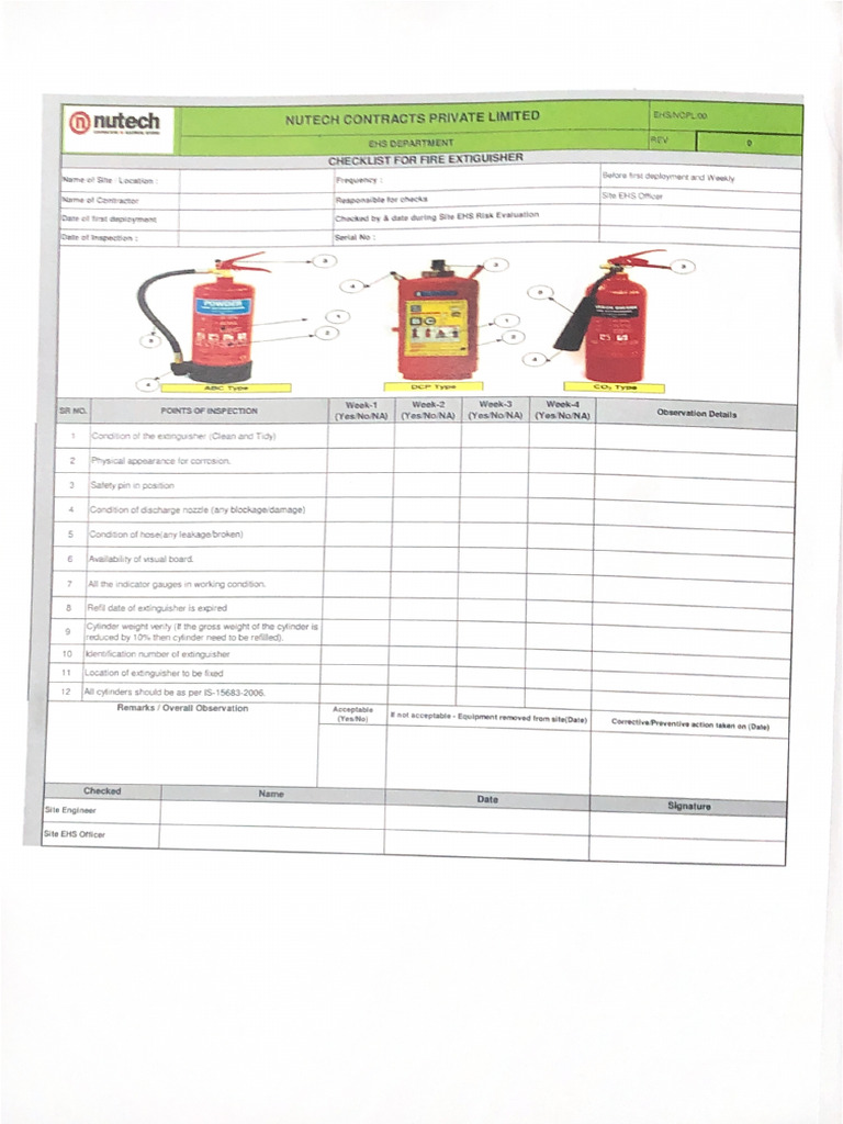 Fire Extinguisher Checklist | PDF