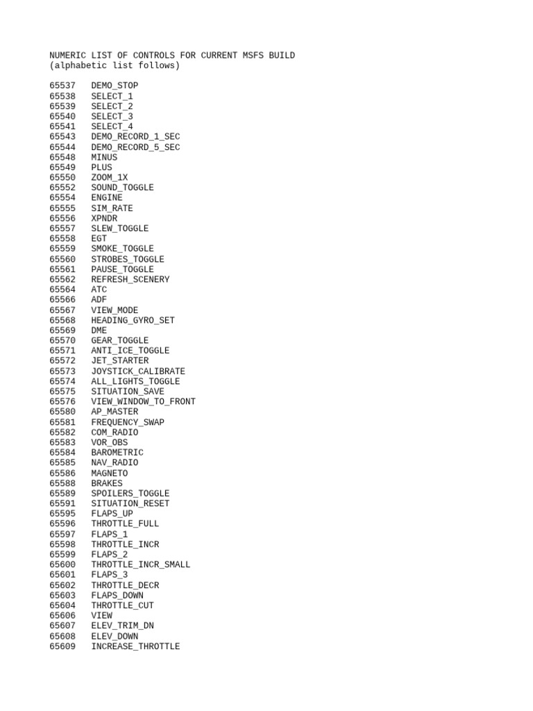 MSFS Control Commands Overview | PDF | Technology & Engineering