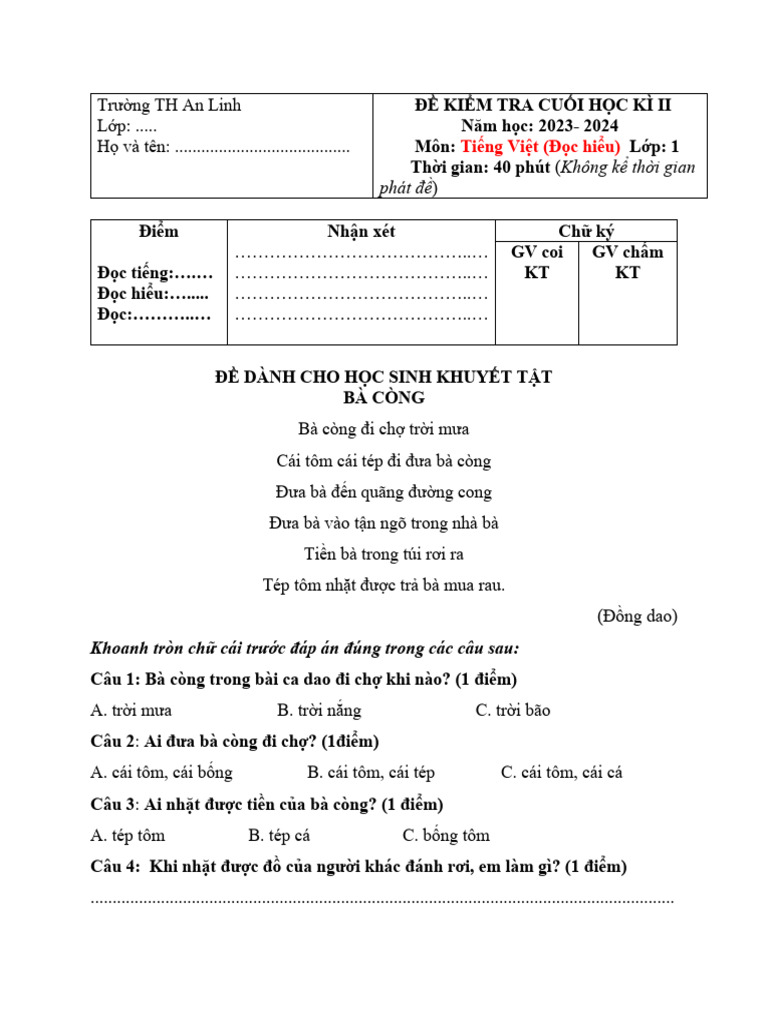 1 3 ĐỀ Kt Hk2 TiẾng ViỆt Khuyet Tat Pdf