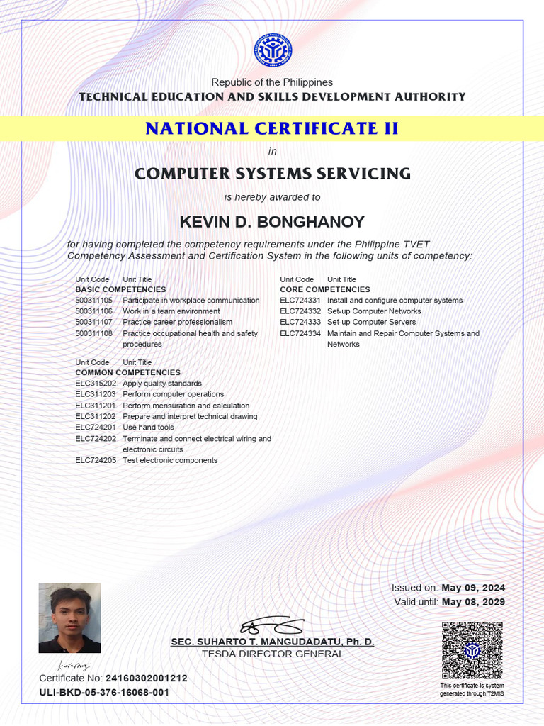 National Certificate Ii: Kevin D. Bonghanoy | PDF