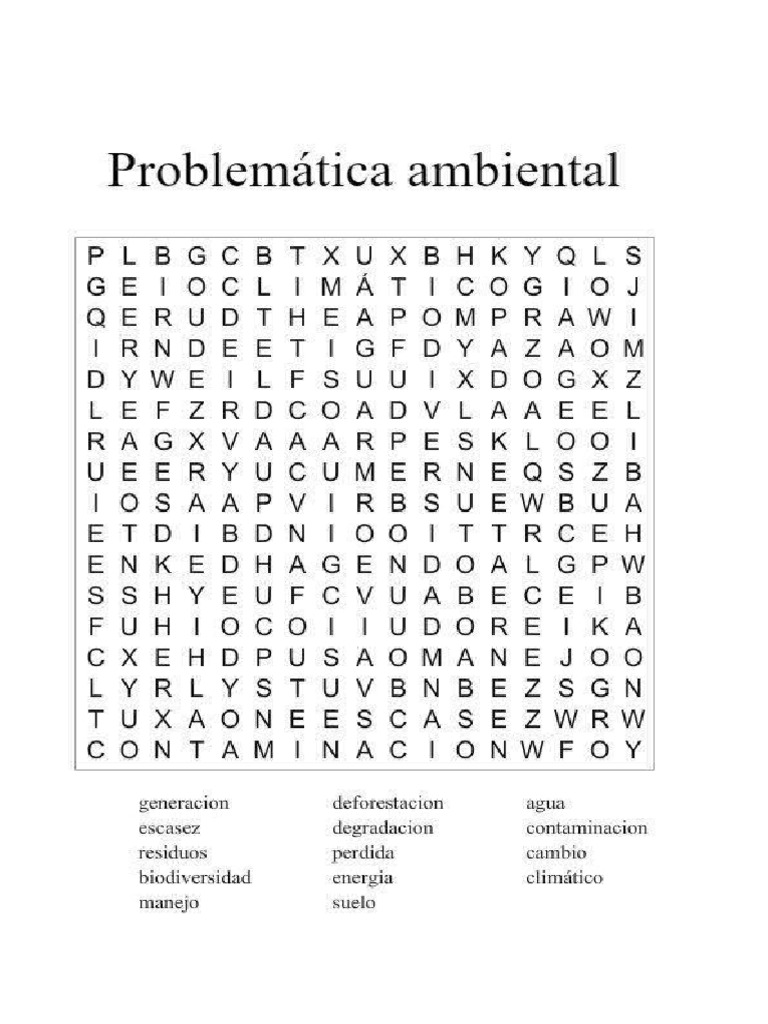 sopa de letras problema ambiental | PDF