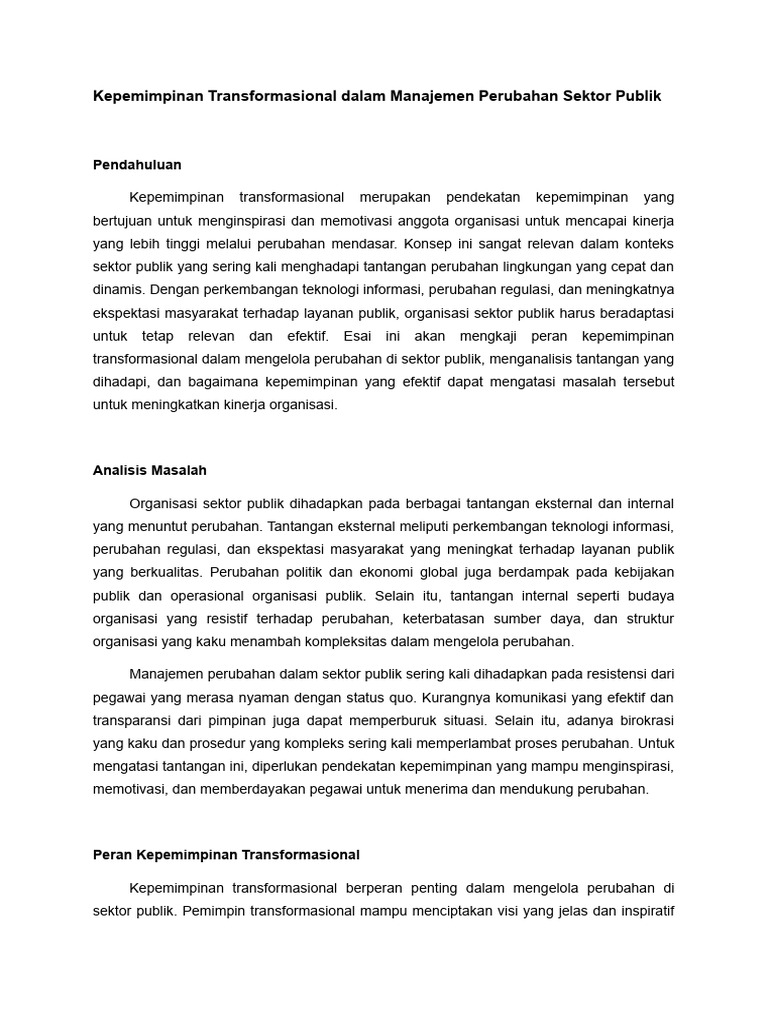 Kepemimpinan Transformasional di Sektor Publik | PDF | Pengembangan Diri