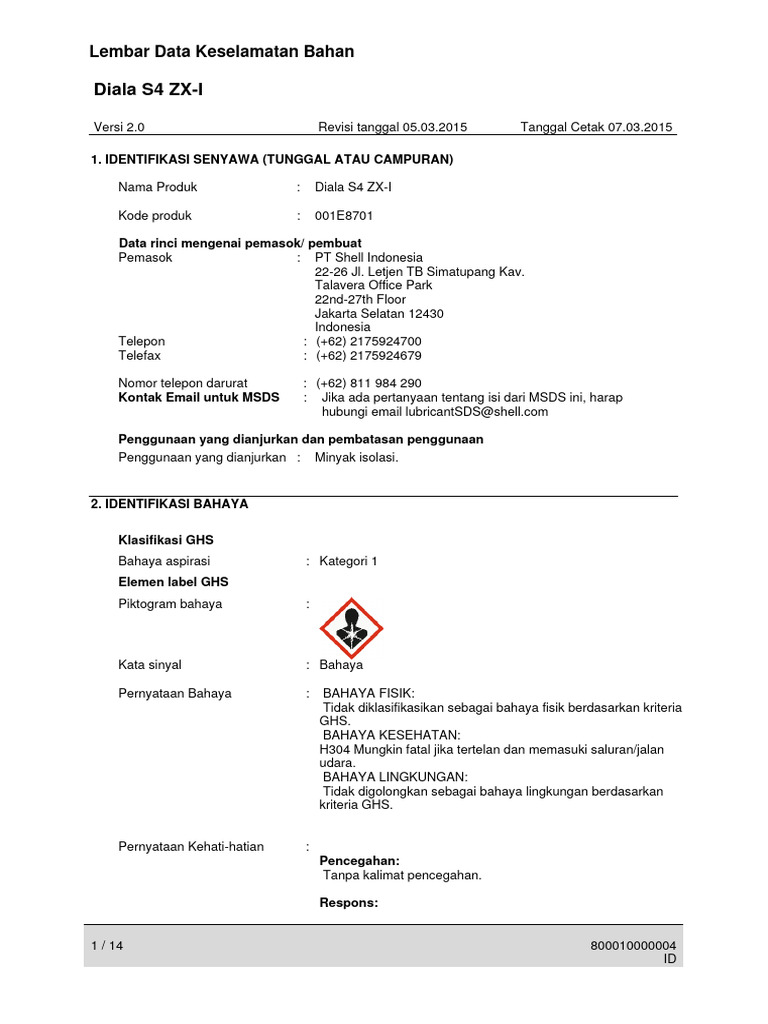 Lembar Keselamatan Diala S4 ZX-I | PDF