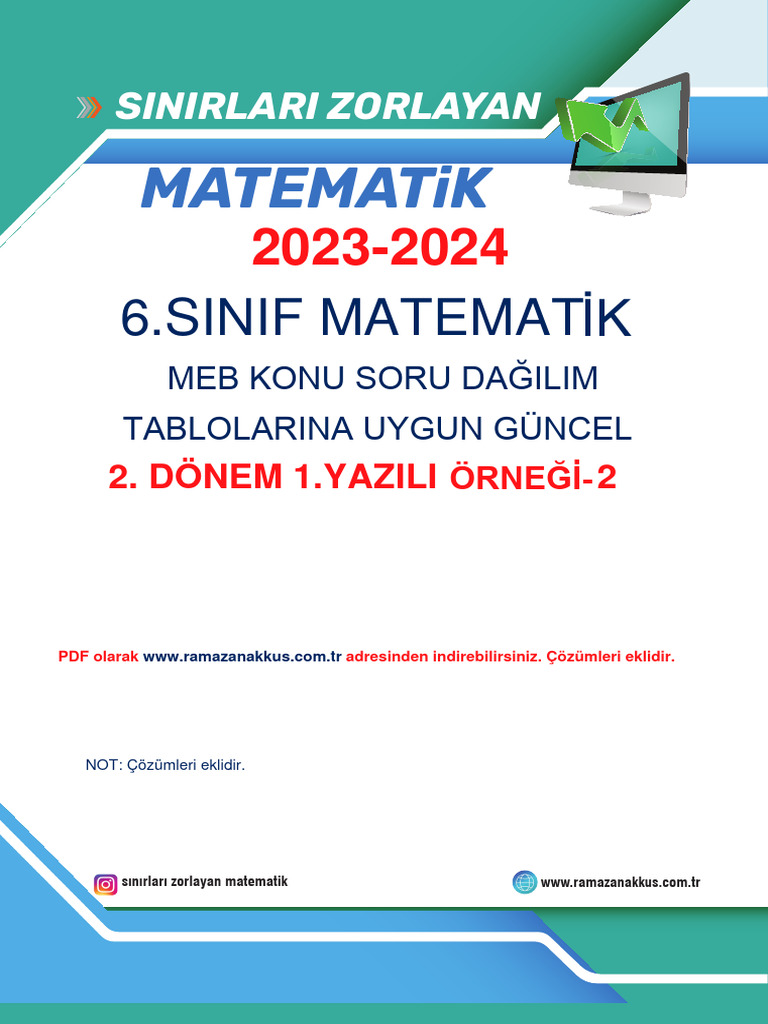 Sinif Sinirlari Zorlayan Matemati̇k 2. Dönem 1. Yazili Örneği̇ - 1 | PDF