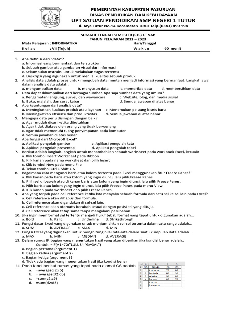 SOAL INFORMATIKA - PTS - 7 Genab 2023 | PDF