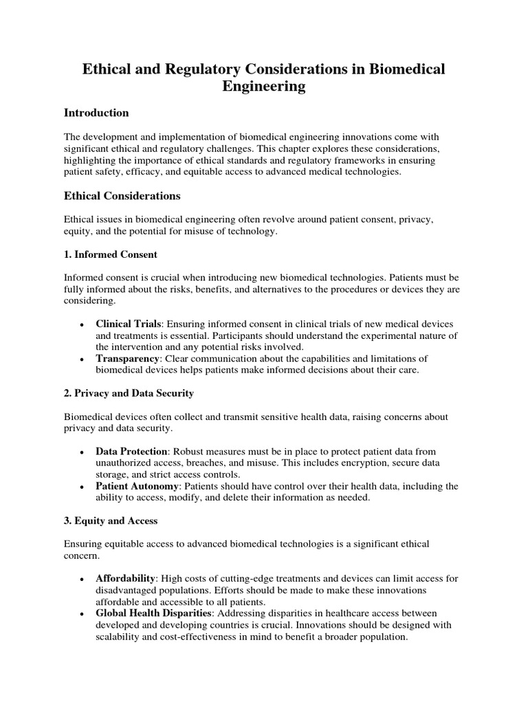 Ethical and Regulatory Considerations in Biomedical Engineering | PDF | Medical Device ...