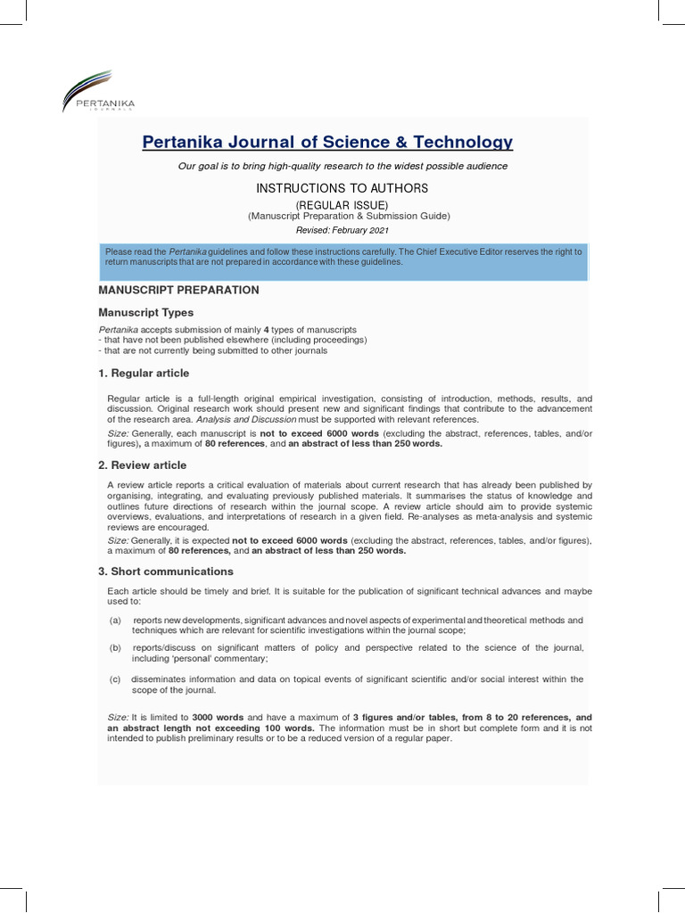Pertanika Journal Author Guidelines | PDF | Academic Journal