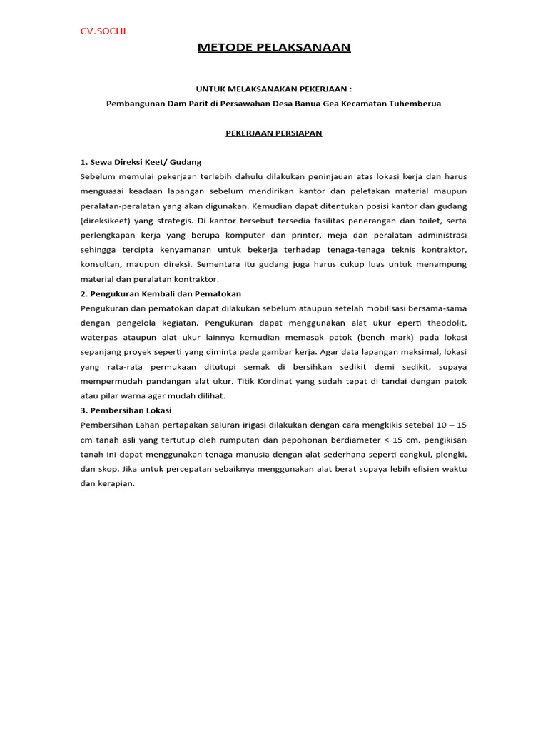 Metode Pembangunan Dam Parit Desa Banua Gea | PDF | Griya & Taman ...