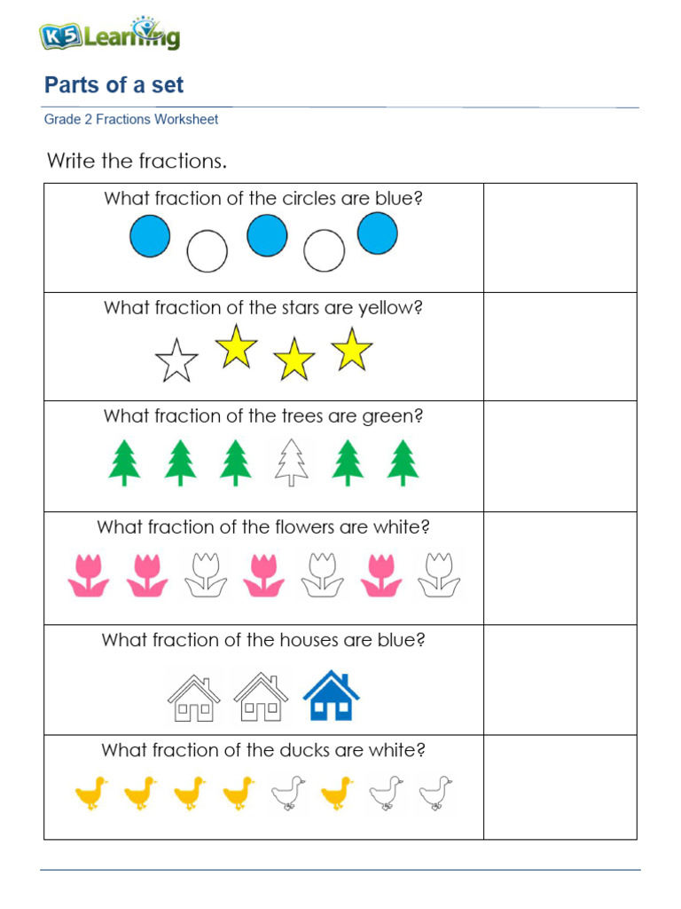 Grade 2 Fractions Set Worksheet | PDF