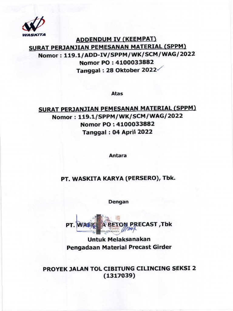 Kontrak No. 119.1 Add 4 WBP - Girder | PDF